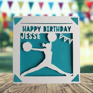 Cheerleader Happy Birthday Personalised Papercut Card, Birthday Card ...