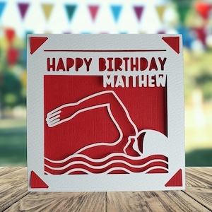 Swimming Happy Birthday Personalised Papercut Card, Happy Birthday Card ...