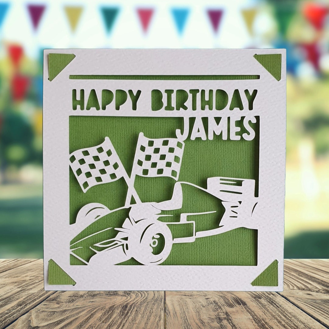 Formula One Happy Birthday Personalised Papercut Card, Formula 1 ...