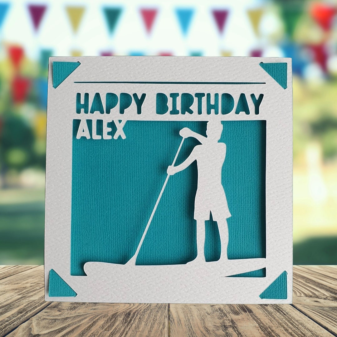 Paddleboarding Happy Birthday Personalised Papercut Card, Water Sports ...
