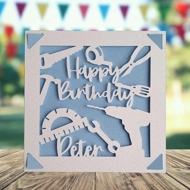 DIY Happy Birthday Personalised Papercut Card, Happy Birthday Card for ...