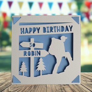 Hiking Happy Birthday Personalised Papercut Card, Happy Birthday Card ...