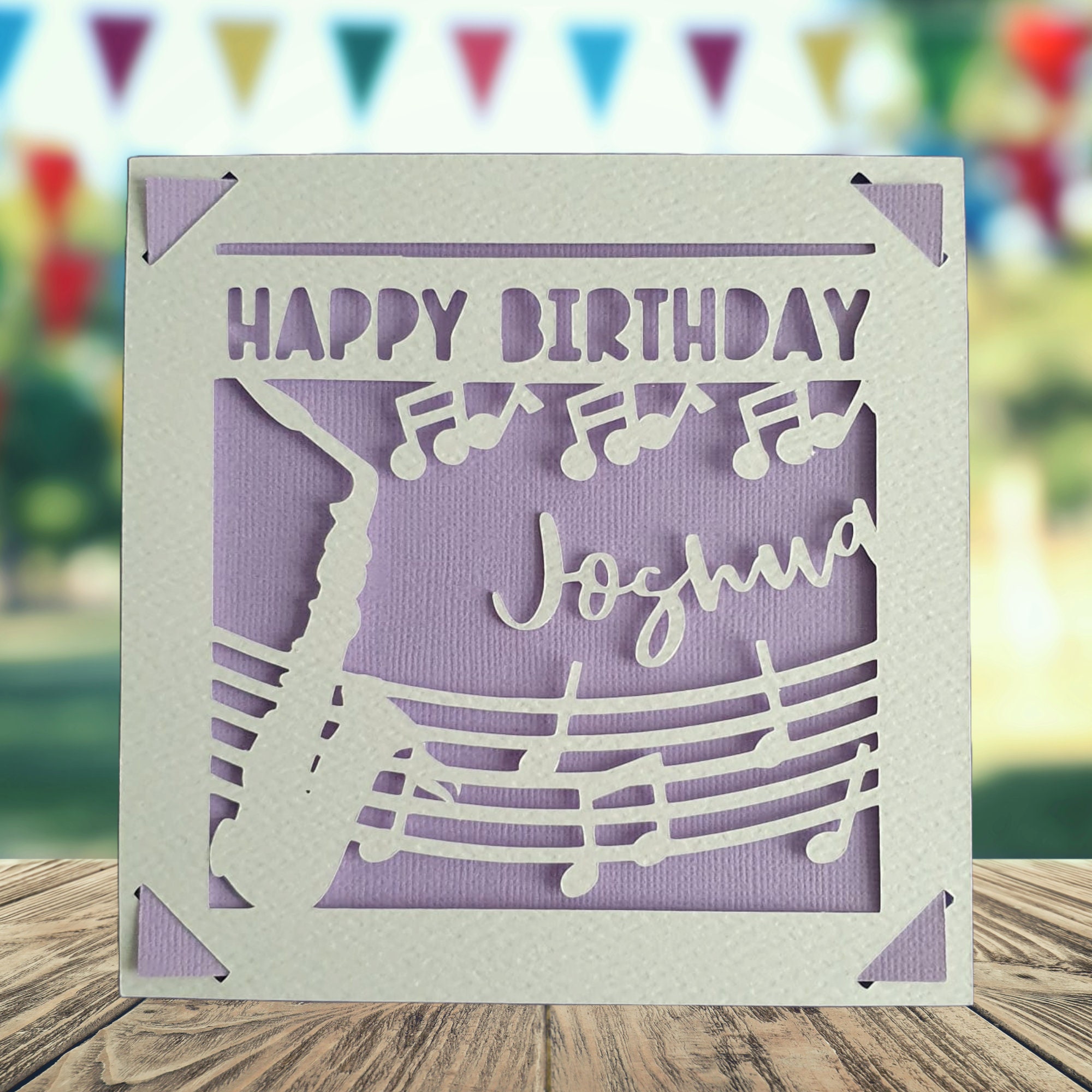 Saxophone Happy Birthday Personalised Papercut Card, Happy Birthday ...