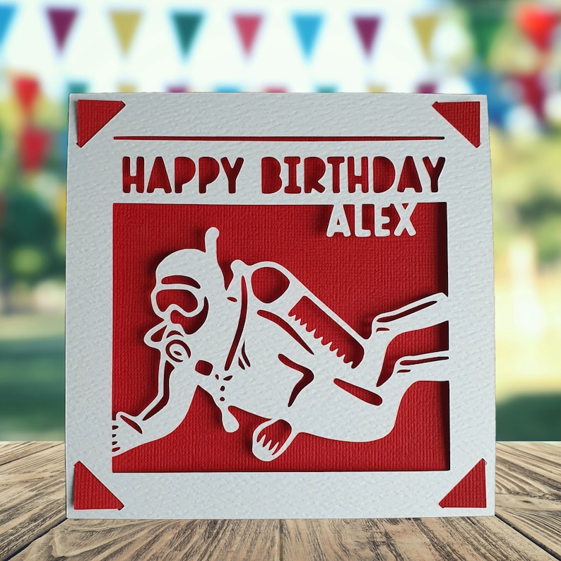 Diving Happy Birthday Personalised Papercut Card, Happy Birthday Card ...