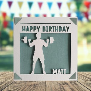 Weightlifting Happy Birthday Personalised Papercut Card, Happy Birthday ...