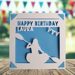 Kayak Personalised Birthday Papercut Card, Water Sports Birthday Card ...