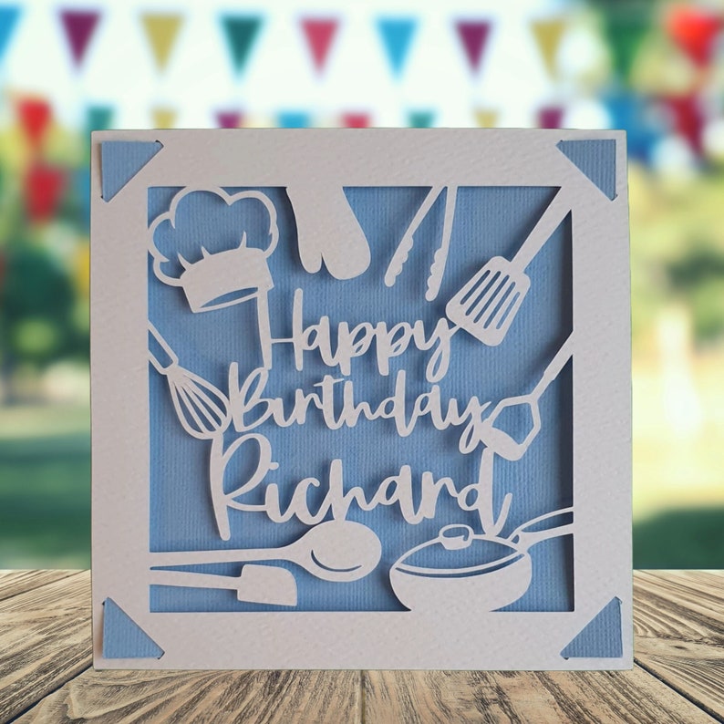 Chef Happy Birthday Personalised Papercut Card, Happy Birthday Card for ...