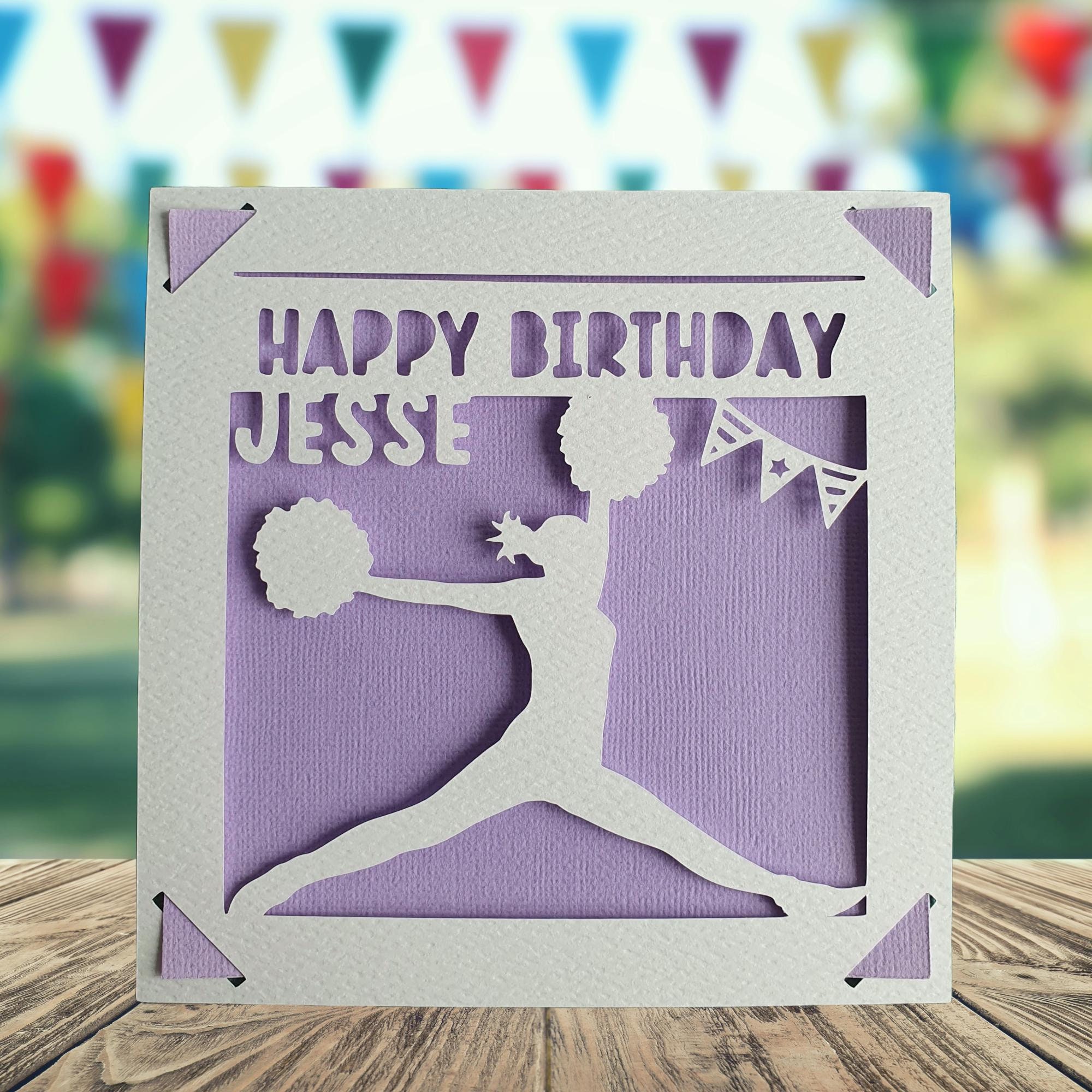 Cheerleader Happy Birthday Personalised Papercut Card, Birthday Card ...