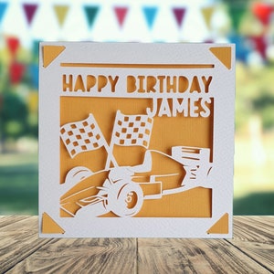 Formula One Happy Birthday Personalised Papercut Card, Formula 1 ...