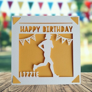 Female Runner Happy Birthday Personalised Papercut Card, Happy Birthday ...