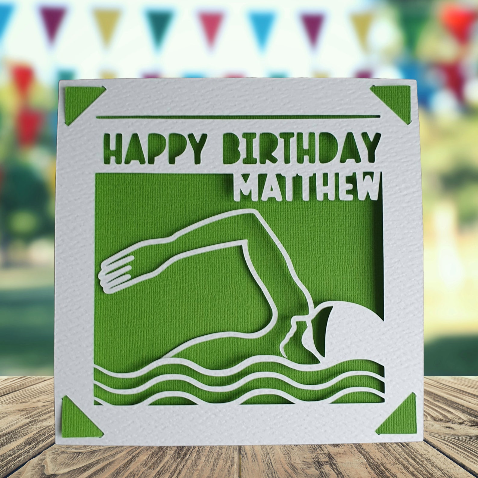 Swimming Happy Birthday Personalised Papercut Card, Happy Birthday Card ...