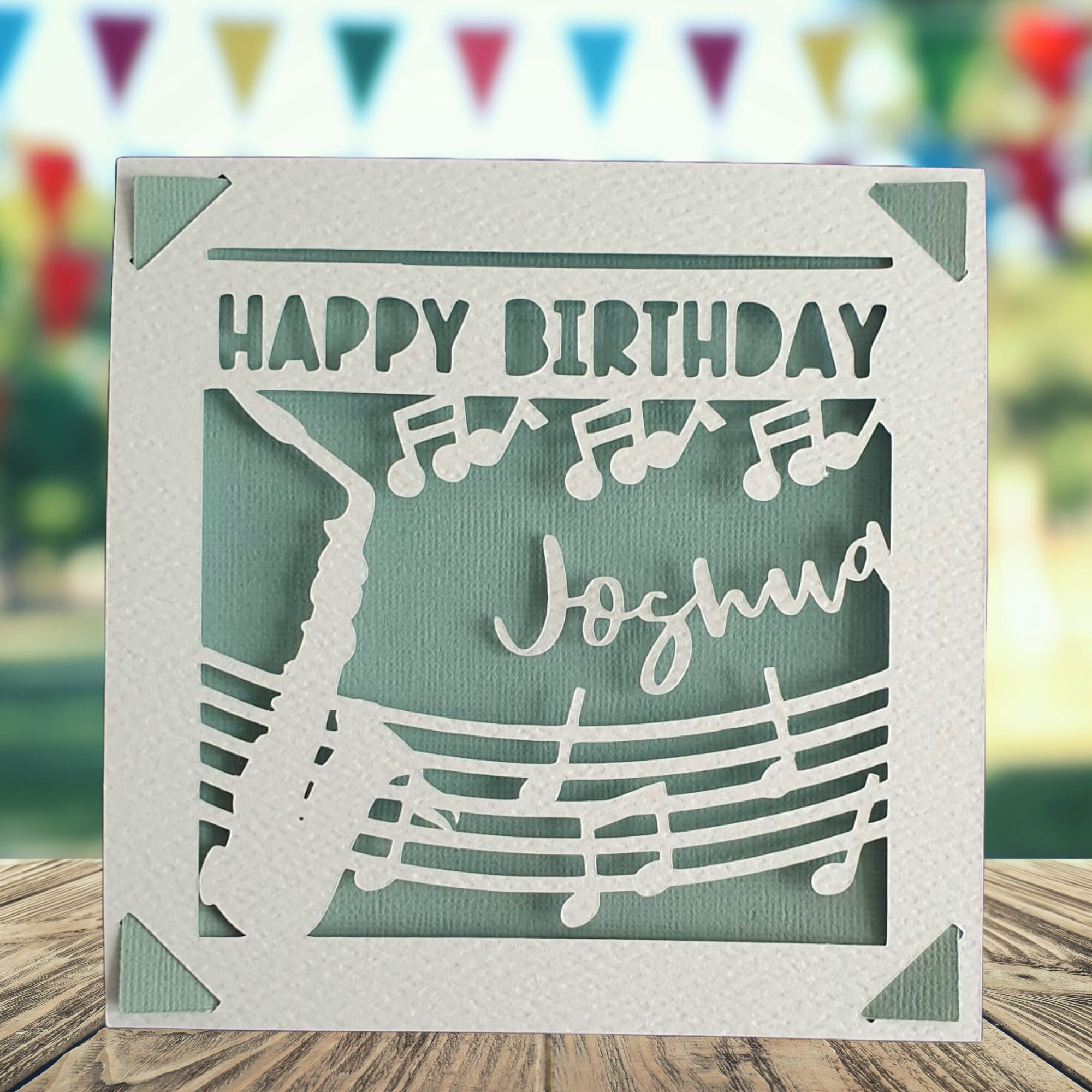 Saxophone Happy Birthday Personalised Papercut Card, Happy Birthday ...
