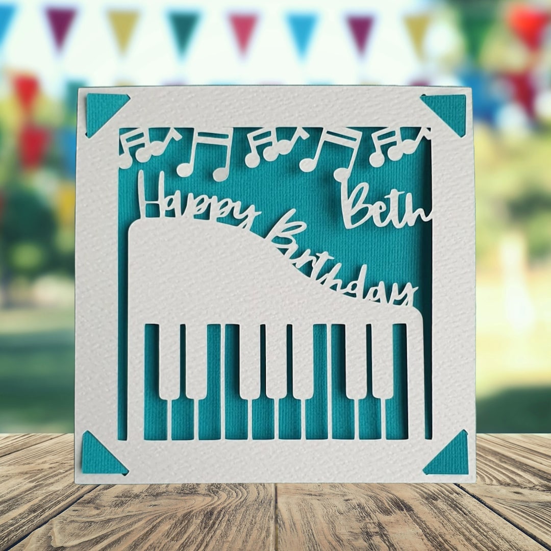 Piano Happy Birthday Personalised Papercut Card, Birthday Card for ...