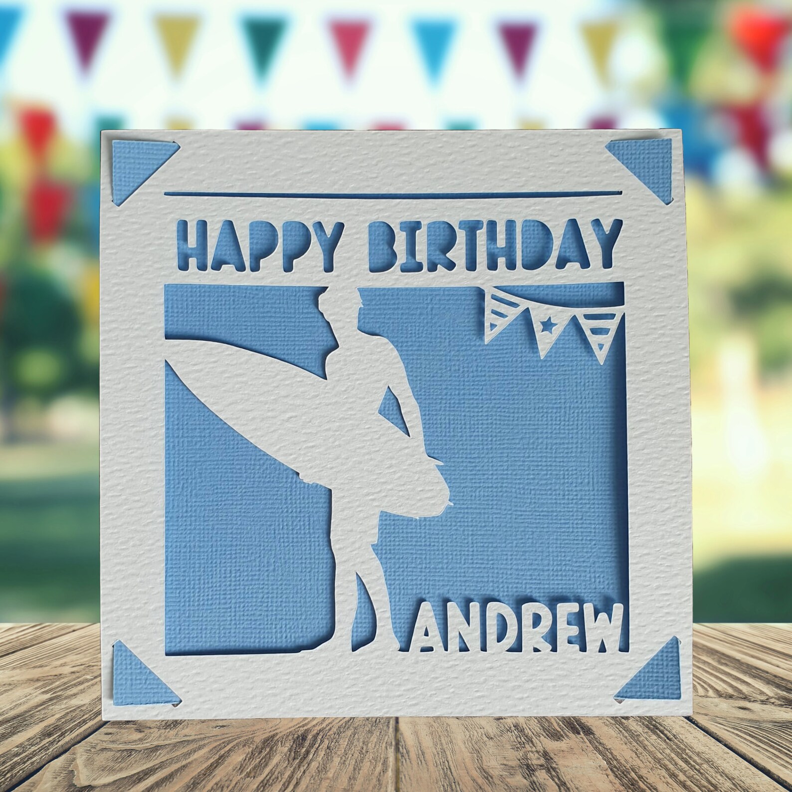 Surfing Happy Birthday Personalised Papercut Card, Happy Birthday Card ...