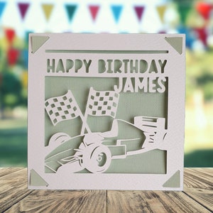 Formula One Happy Birthday Personalised Papercut Card, Formula 1 ...