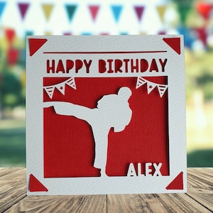 Martial Arts Happy Birthday Personalised Papercut Card, Happy Birthday ...