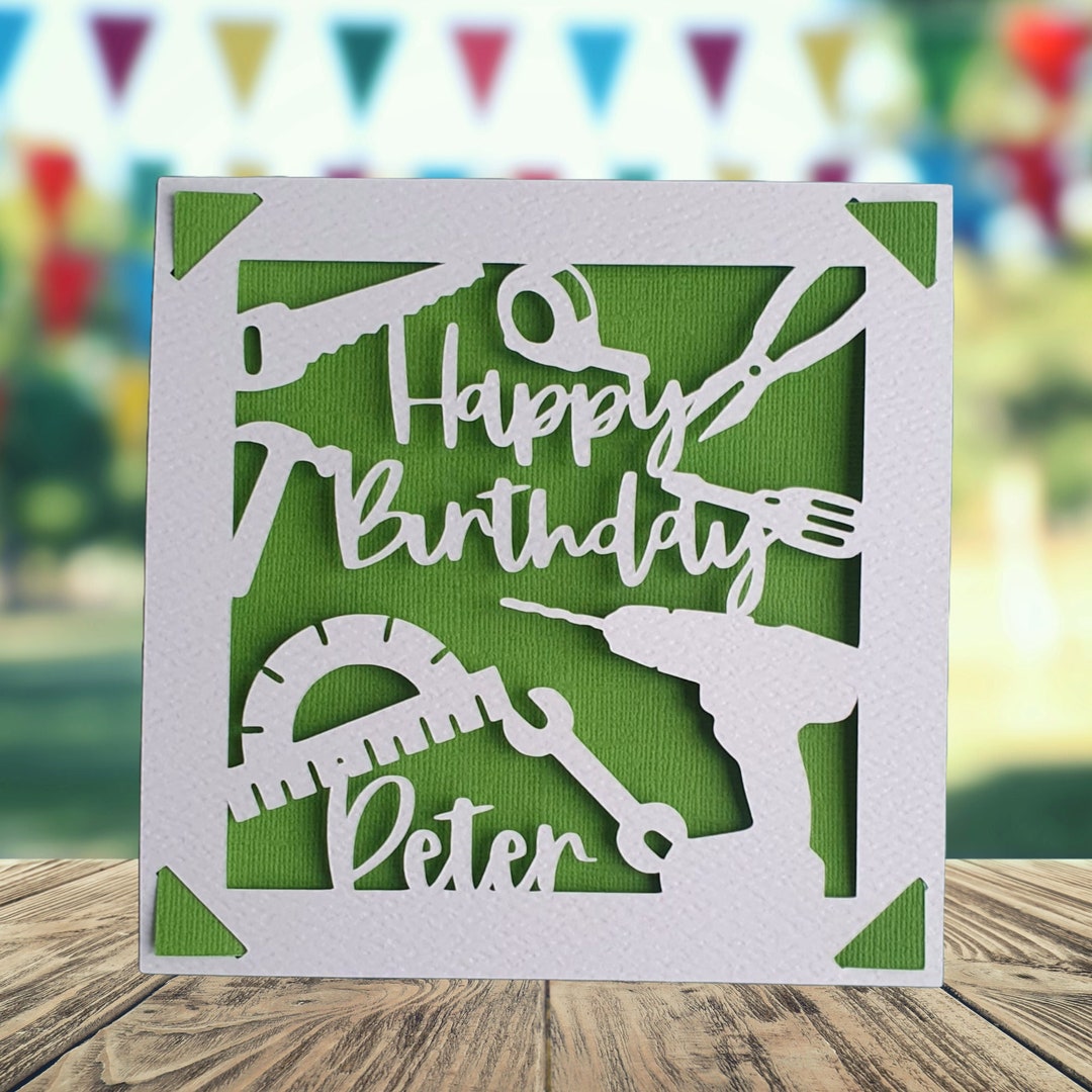 DIY Happy Birthday Personalised Papercut Card, Happy Birthday Card for ...