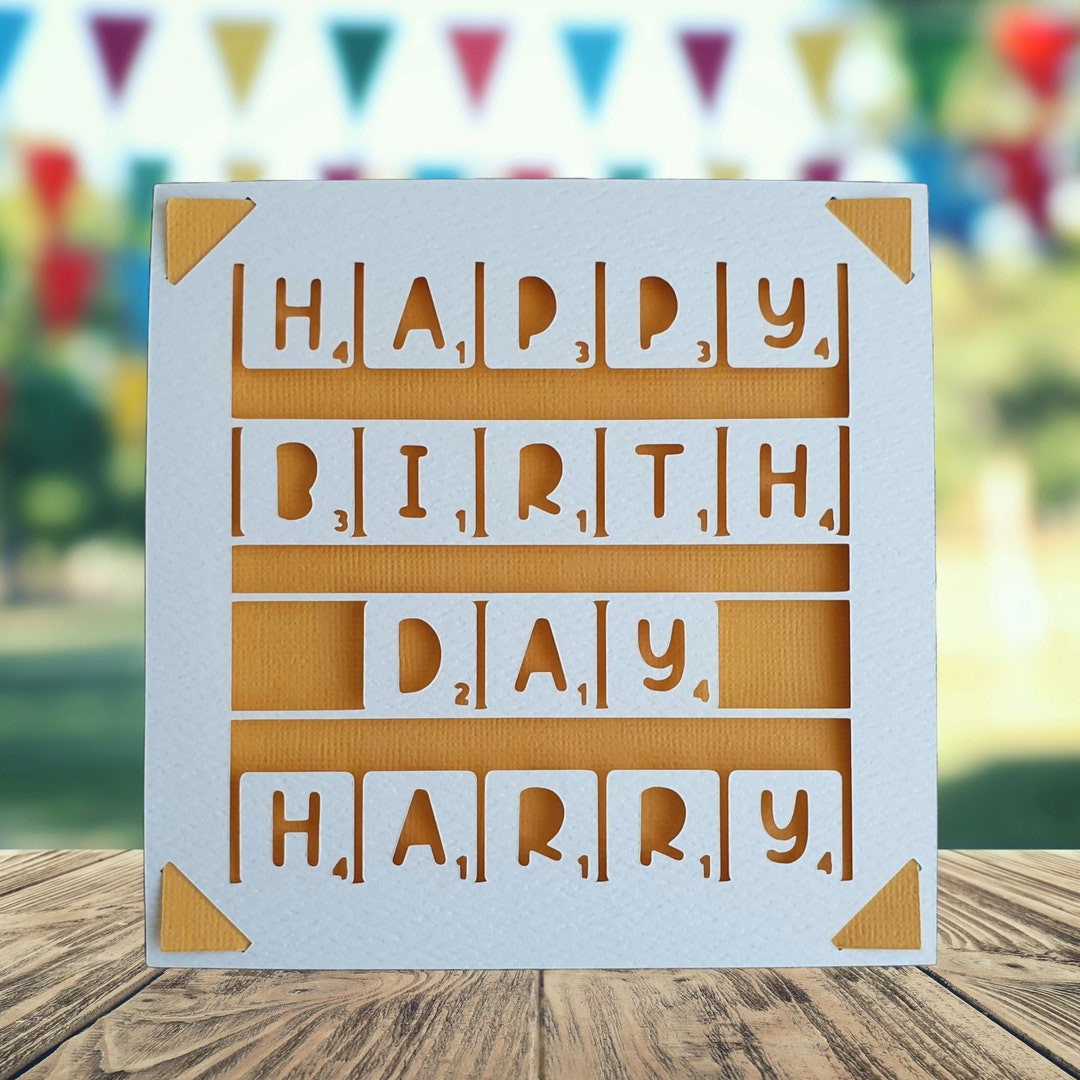 Scrabble Happy Birthday Personalised Papercut Card, Happy Birthday Card ...