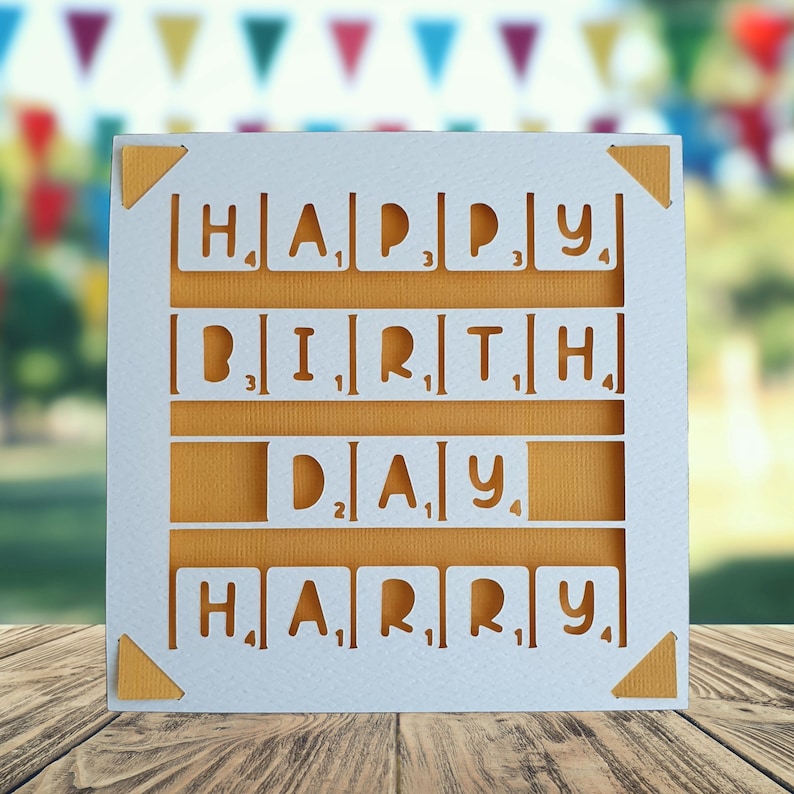 Scrabble Happy Birthday Personalised Papercut Card, Happy Birthday Card ...