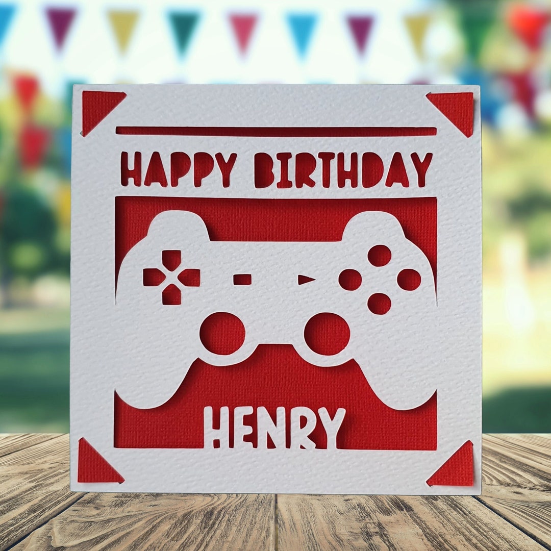 Gamer Happy Birthday Personalised Papercut Card, Kids Gaming Happy ...