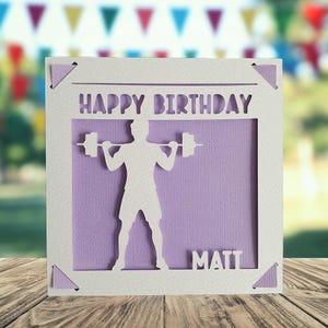 Weightlifting Happy Birthday Personalised Papercut Card, Happy Birthday ...