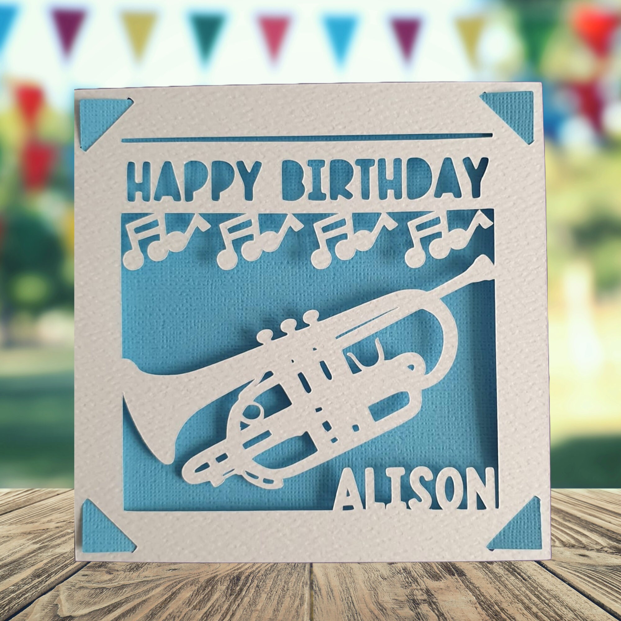 Brass Band Happy Birthday Personalised Papercut Card, Trumpet Cornet ...