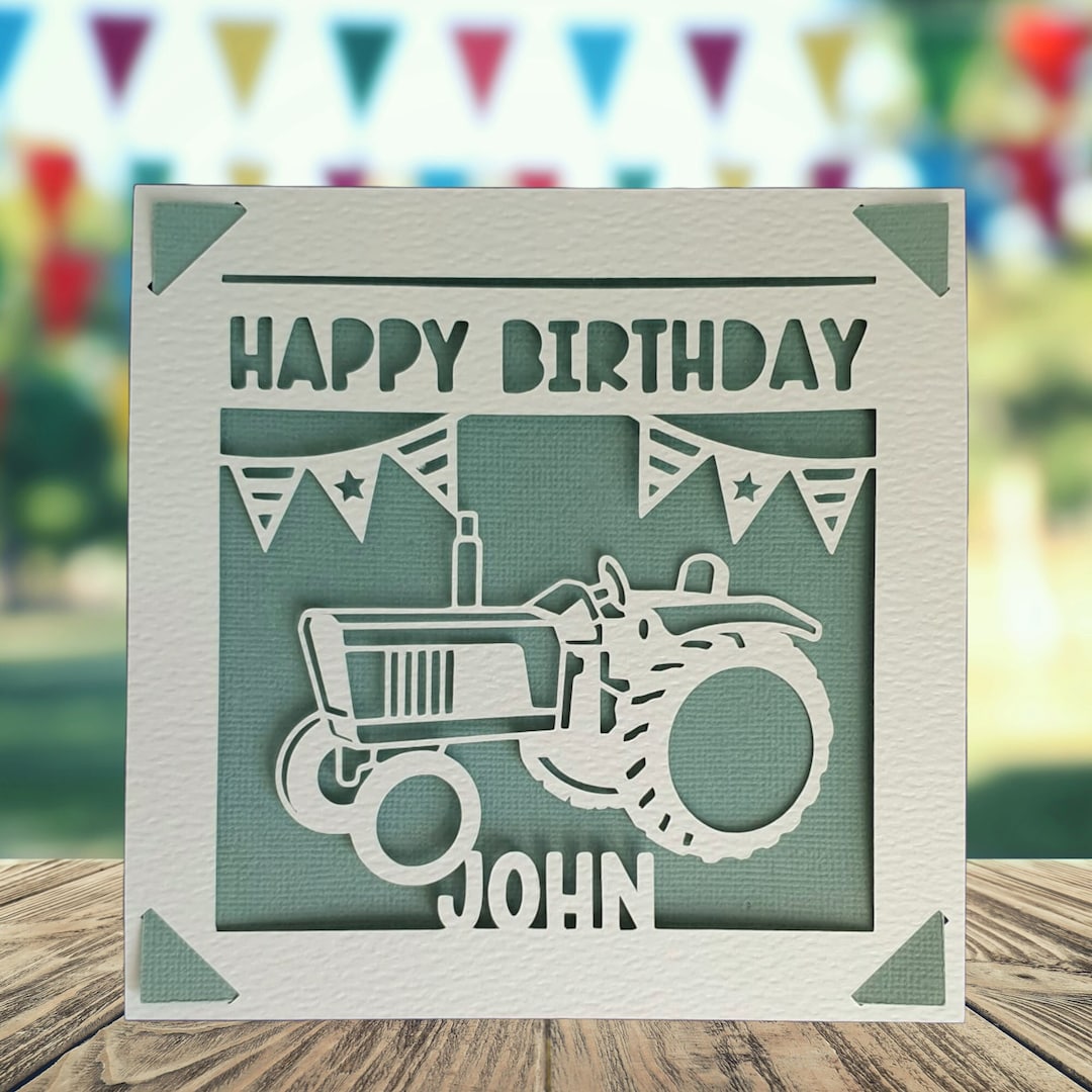 Farmer Happy Birthday Personalised Papercut Card, Happy Birthday Card ...