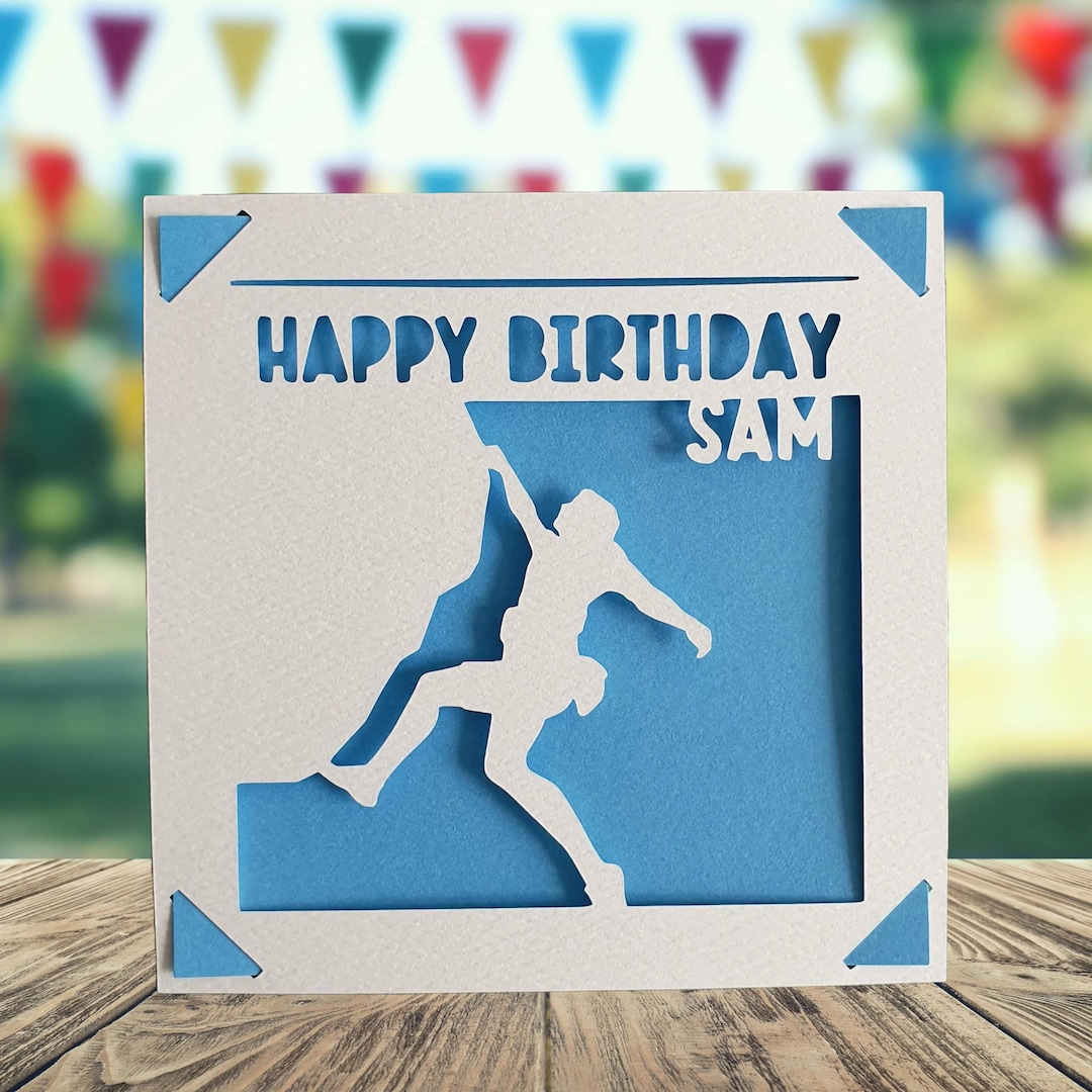 Mountain Climbing Happy Birthday Personalised Papercut Card, Birthday ...