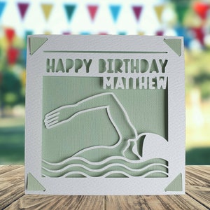 Swimming Happy Birthday Personalised Papercut Card, Happy Birthday Card ...