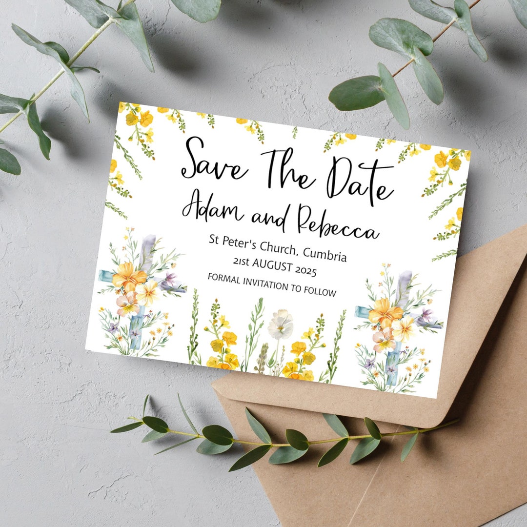 Floral Church Save the Date: Personalised Wedding Invitation - Etsy