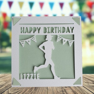 Female Runner Happy Birthday Personalised Papercut Card, Happy Birthday ...