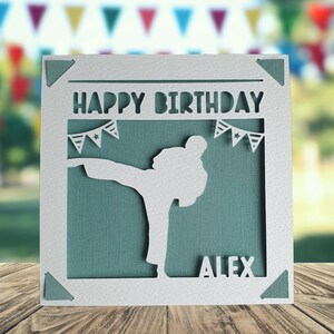 Martial Arts Happy Birthday Personalised Papercut Card, Happy Birthday ...