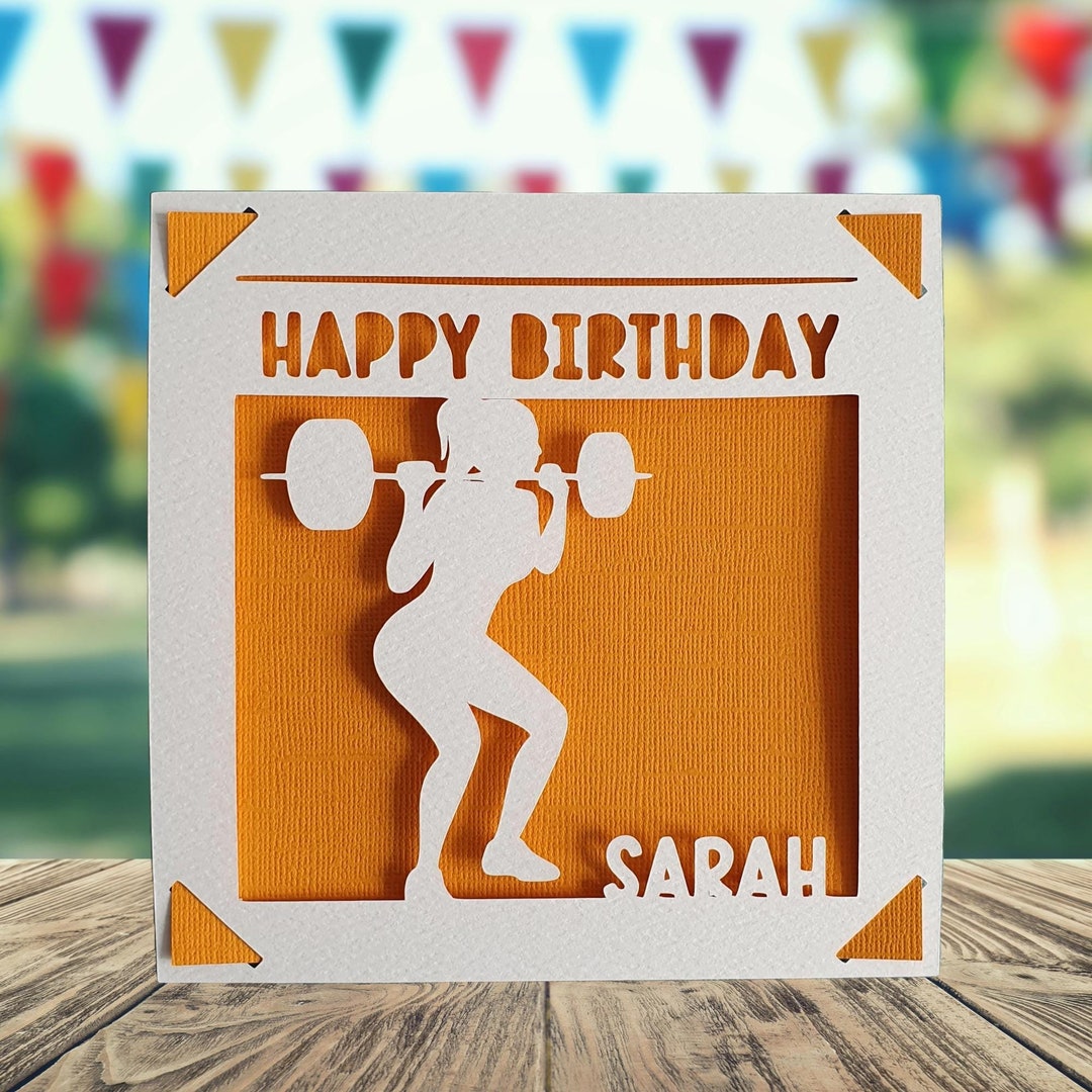 Female Weightlifting Happy Birthday Personalised Papercut Card ...