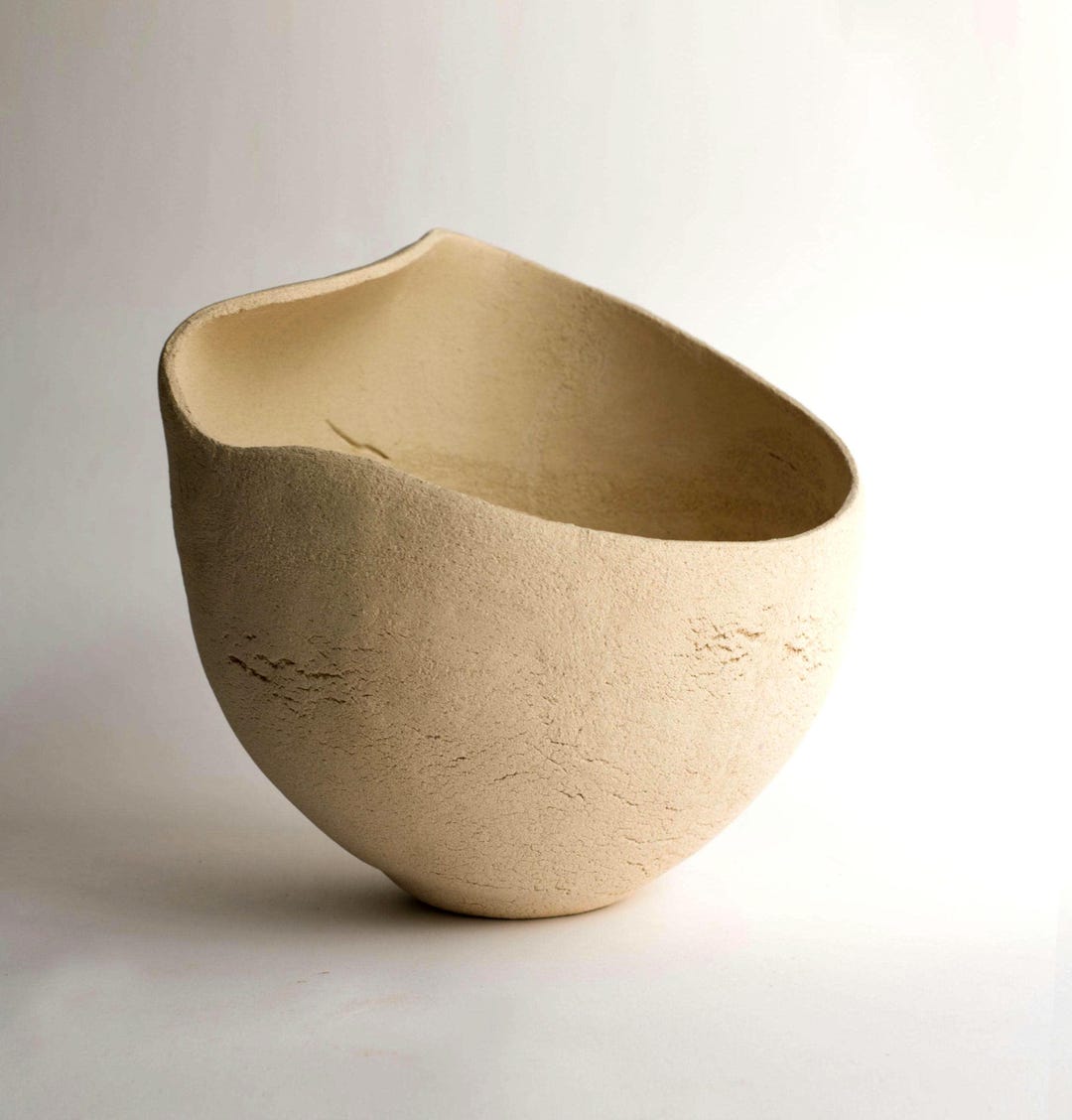 Organic Stoneware Vessel • Handbuilt Beige Clay, Textured Ceramic Art ...