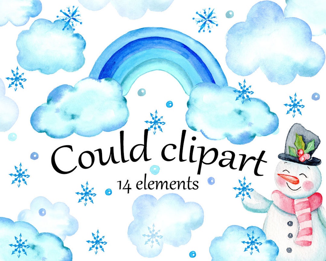 Winter Rainbow Clipart, Watercolor Rianbow Clipart, Sky Clipart, Snow ...
