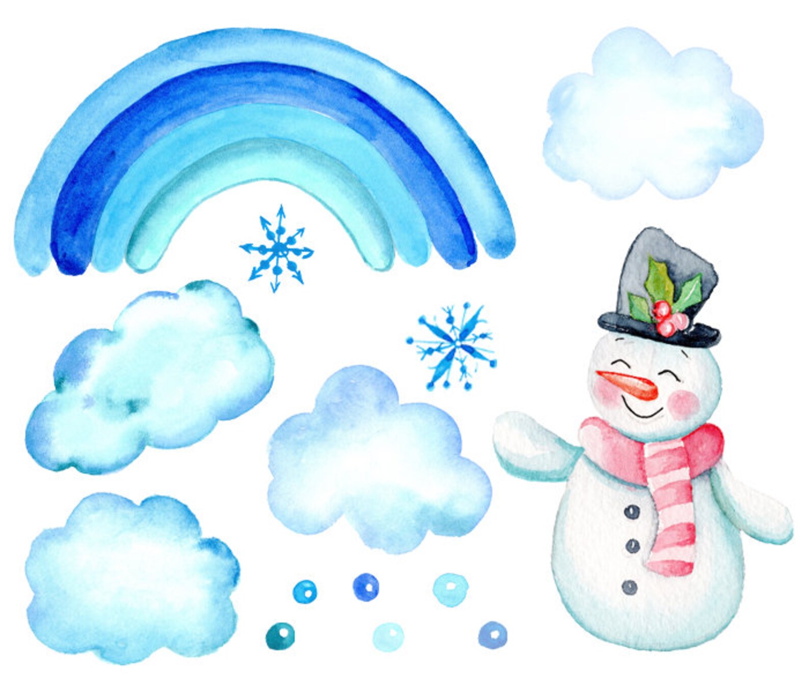 Winter Rainbow Clipart, Watercolor Rianbow Clipart, Sky Clipart, Snow ...