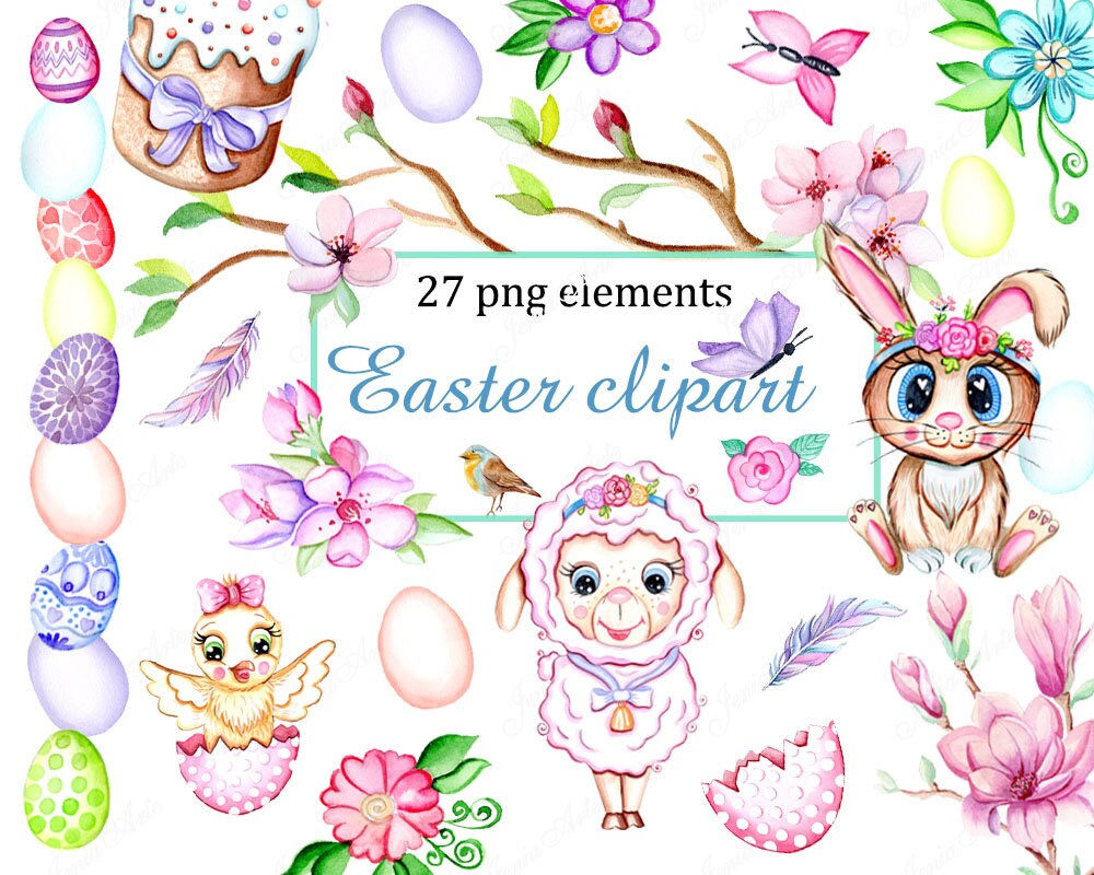 Watercolor Easter Clipart, Watercolor Spring Clipart, Eggs Clipart ...