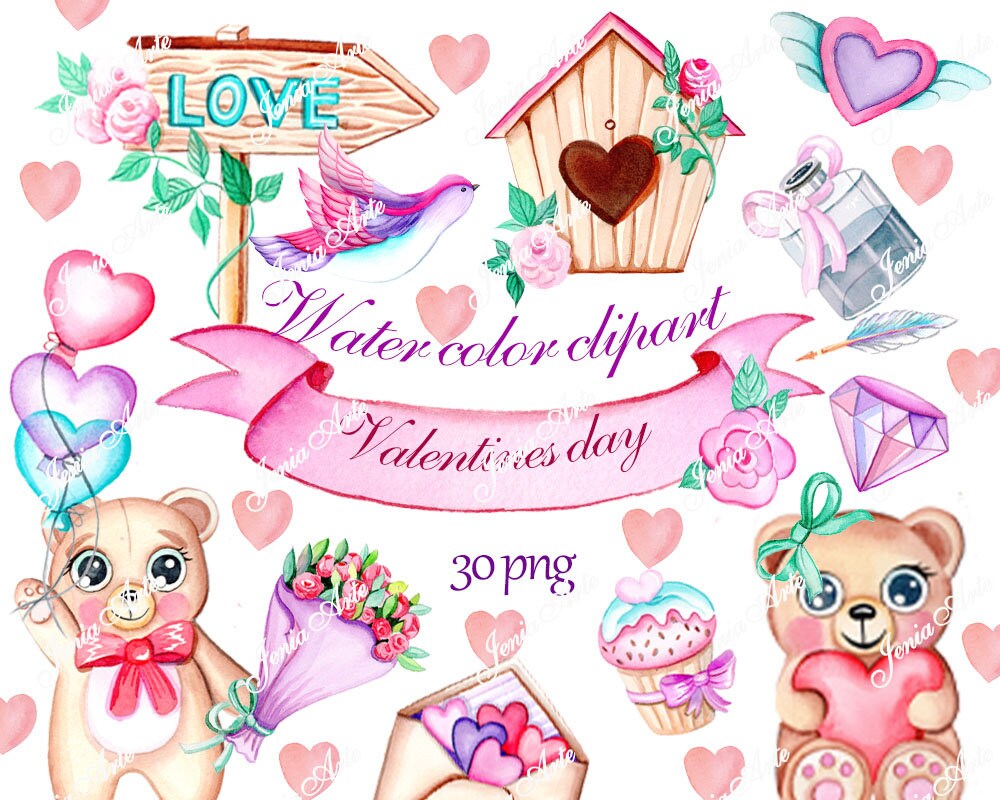 Watercolor Love Clipart, Clipart Love, Watercolor Bear, Watercolor ...