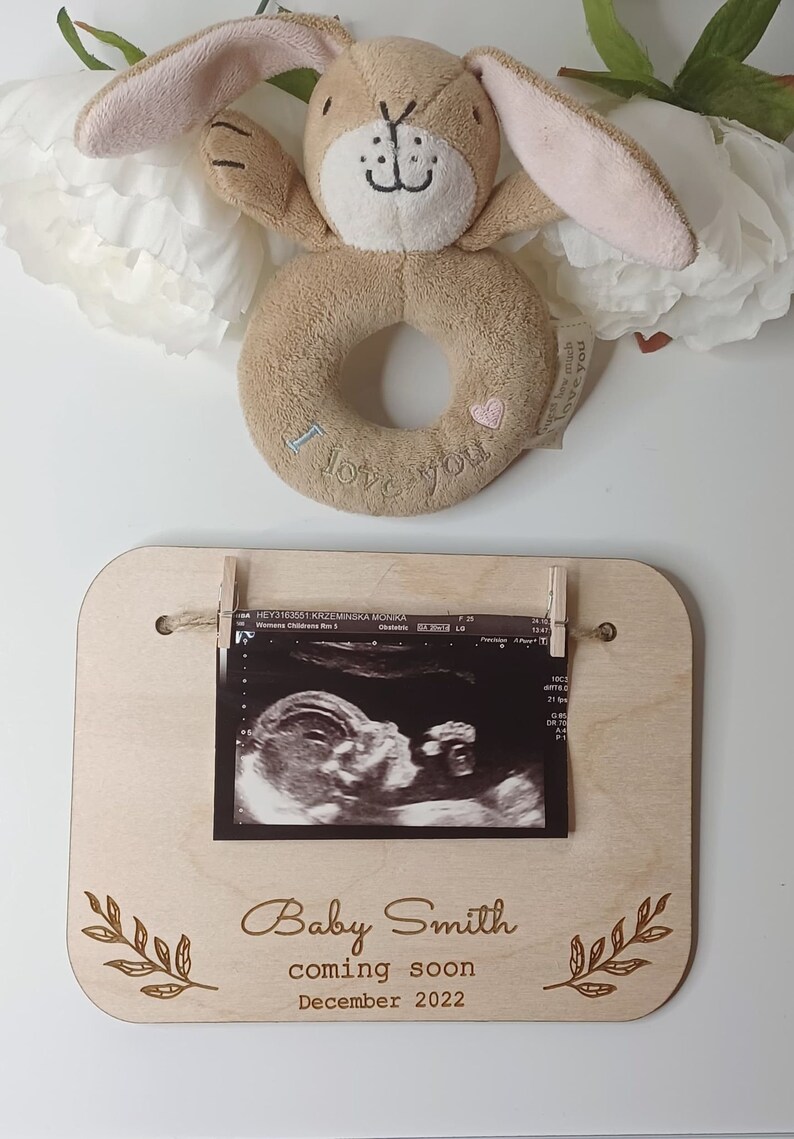 Baby Pregnancy Announcement Sign, Baby Scan Wooden Sign, Due Date ...