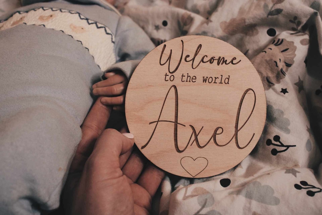 Personalised Baby Arrival Sign, Engraved Baby Name Plaque, Hello World ...