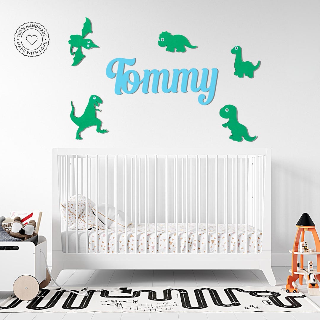 Personalised Wooden Dinosaur Name Sign - Nursery Door Plaque, Dinosaur ...