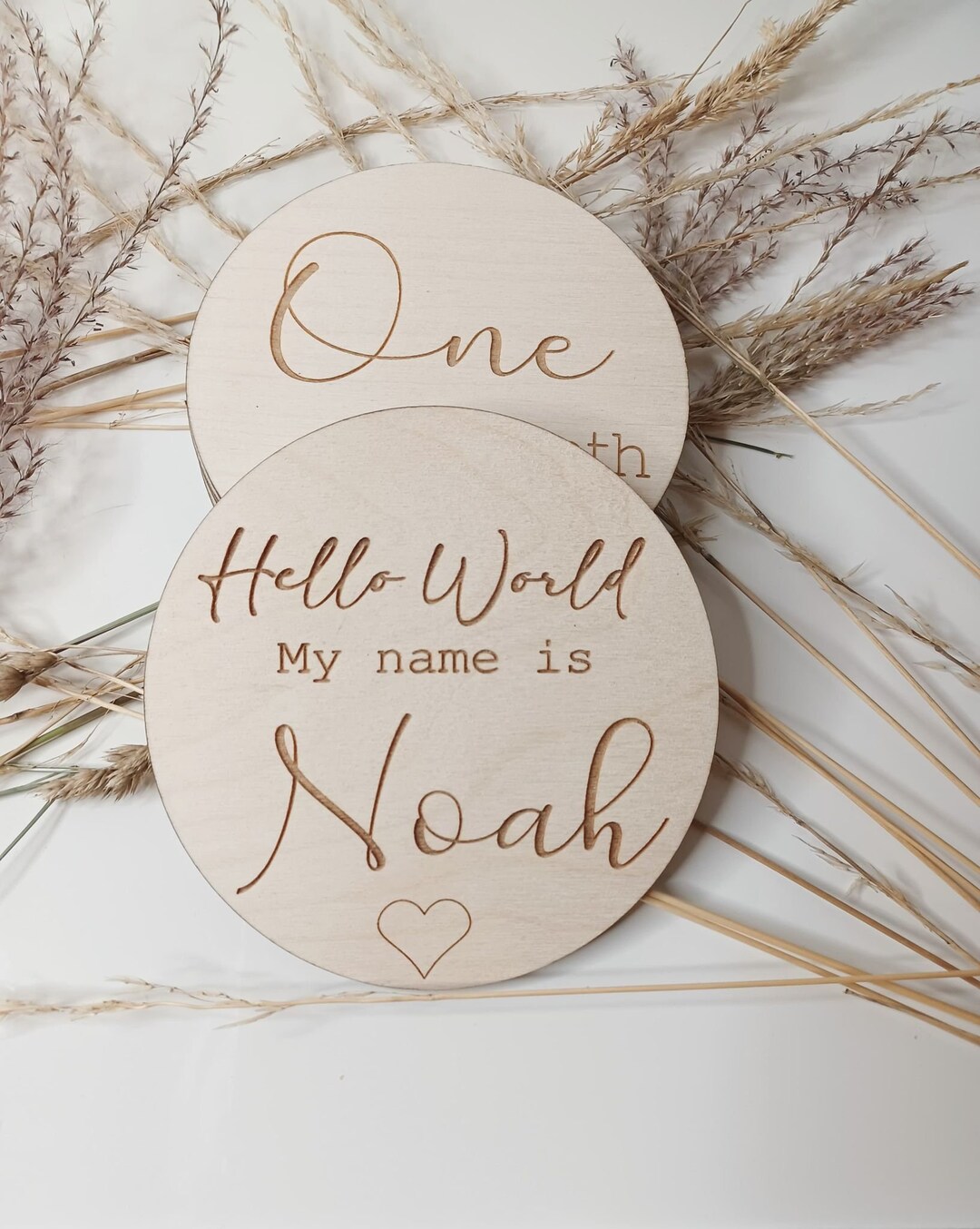 Personalised Wooden Milestone Discs | Photo Prop Plaque | Baby Shower ...