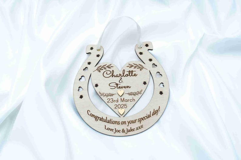 Personalised Wooden Wedding Horseshoe Gift - Mr and Mrs Engraved Lucky ...