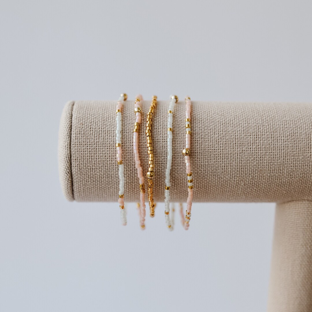 Tiny Beaded Bracelet Set, Delica Bracelets, Stretchy Bracelets, Seed ...
