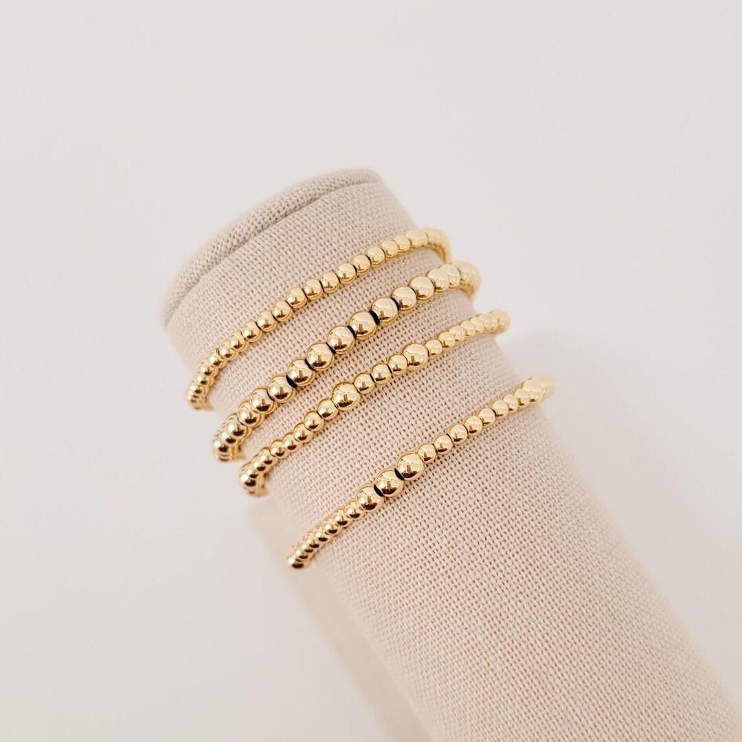 14k Gold Filled Bracelets 3mm 4mm, Gold Ball Bracelets, Stretchy Gold Beaded Bracelet, Tarnish ...