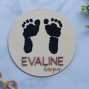 Wooden Baby Announcement Sign, Baby Footprint Sign, Baby Birth Stats ...