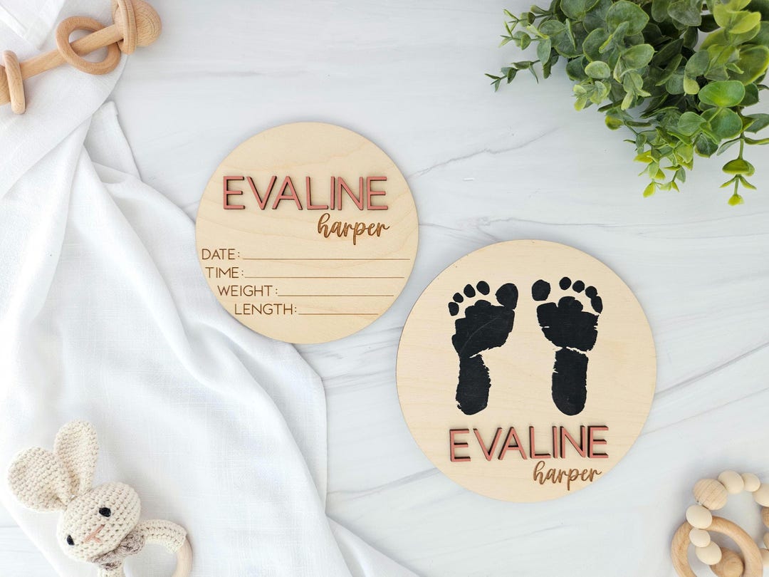 Baby Announcement Sign | Baby Footprint Sign | Baby Birth Stats Sign ...