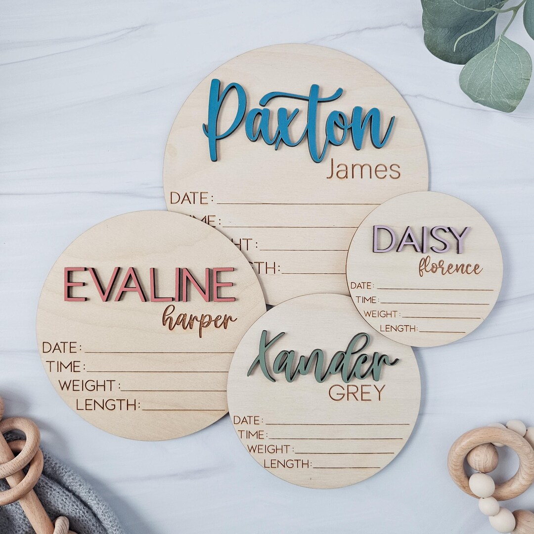 Wooden Baby Name Announcement Sign Birth Stats Sign Personalized Baby ...