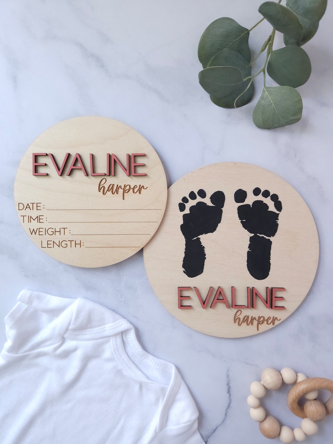 Wooden Baby Announcement Sign, Baby Footprint Sign, Baby Birth Stats ...