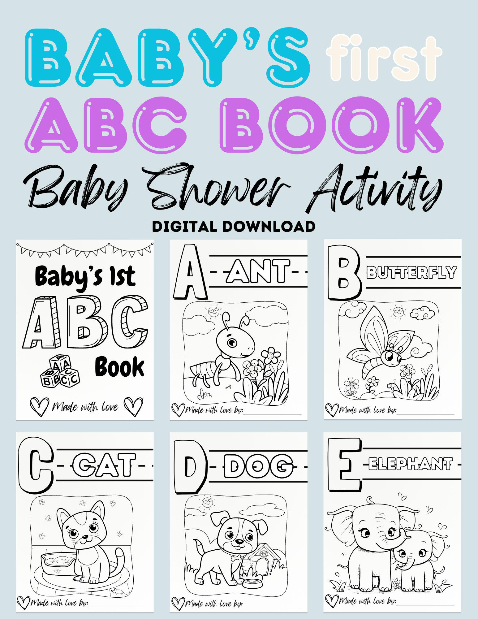 Baby's First ABC Coloring Book for Baby Shower, Animal Edition Letters ...